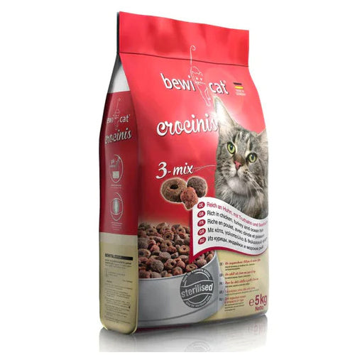 Bewi Cat Crocinis 3 Mix Dry Food Sterilized Adult Cats 1Kg - Mickey's Pets Store